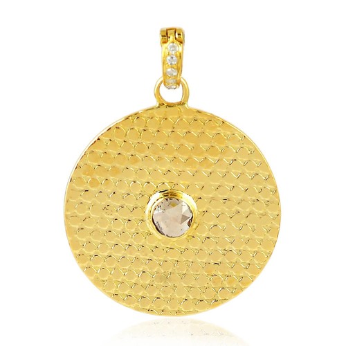 14K Solid Yellow Gold Disc Pendant Rose Cut Diamond Handmade Jewelry | eBay