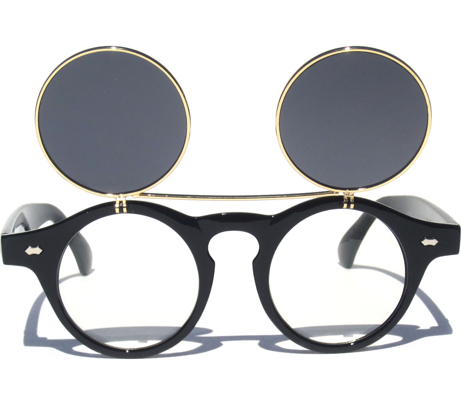 Flip Up Round Steampunk Retro Vintage Style Sunglasses Tinted and Clear ...