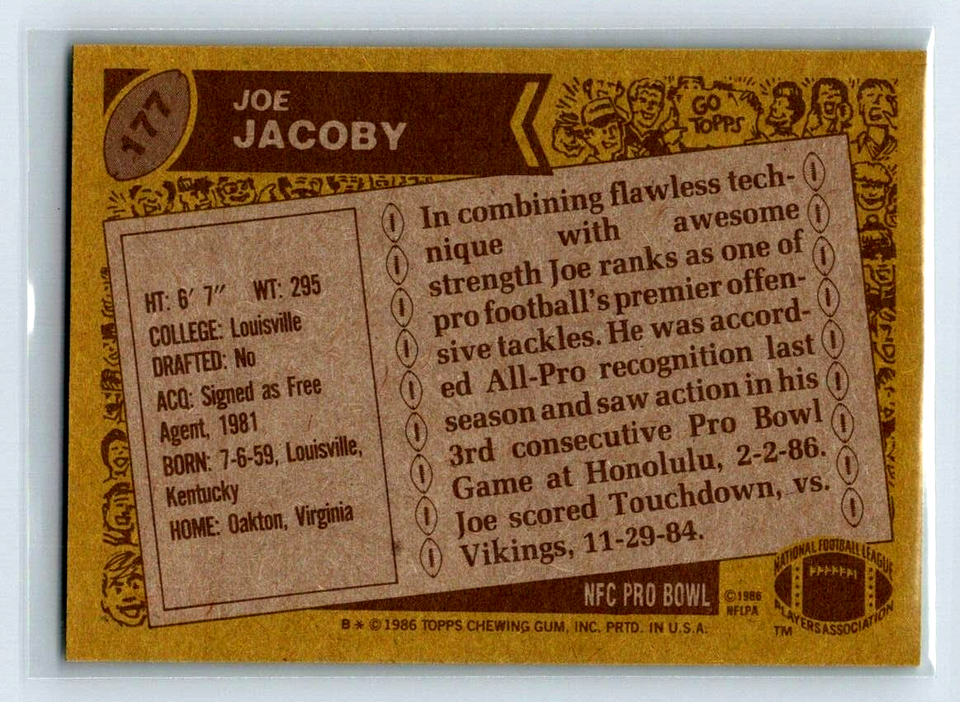 1986 NFL Topps Joe Jacoby #171 Washington Redskins 86-TFBC | eBay
