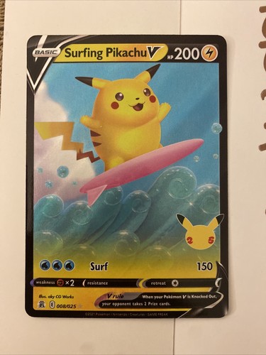 Surfing Pikachu V 008/025 - Celebrations - Holo Pokemon Card Near Mint ...