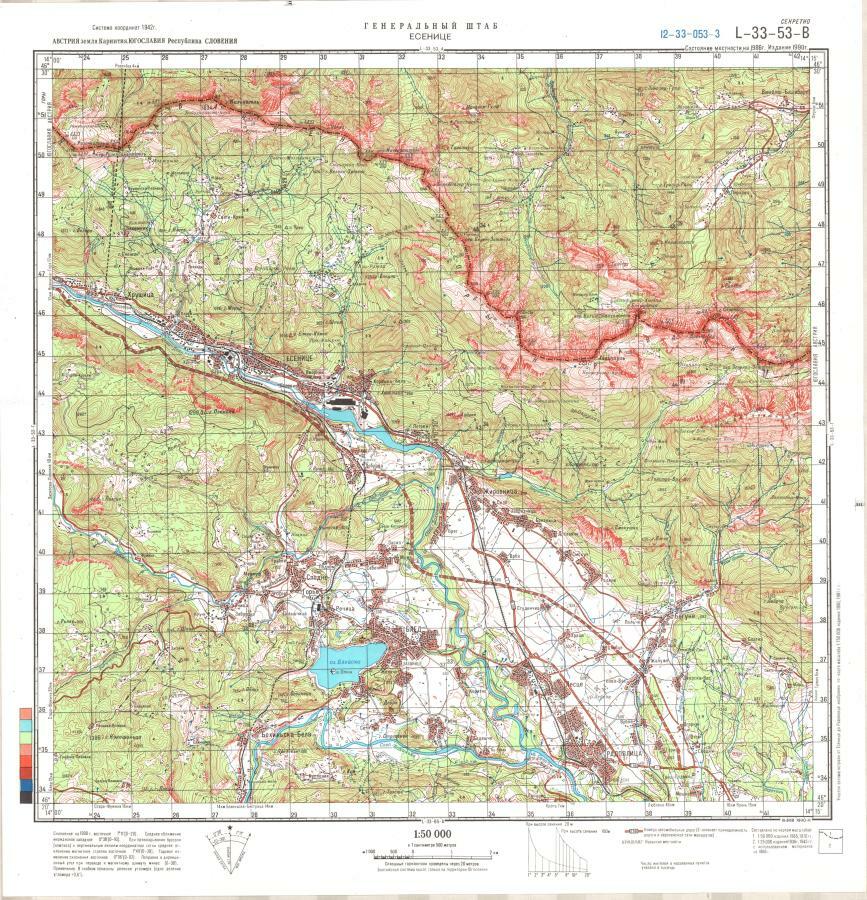 Russian Soviet Military Topographic Map - JESENICE (Slovenia) 1:50 000 ...