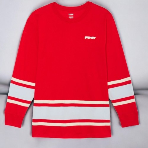 Victoria's Secret PINK Cotton LS Hockey T-Shirt Bright Vermillion Pink ...