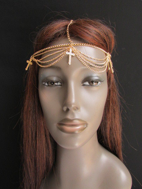NEW WOMEN GOLD METAL HEAD CHAIN FASHION JEWELRY BIG SILVER CROSS ...