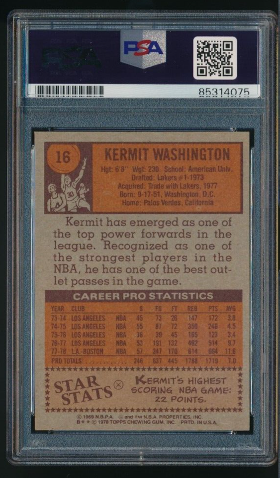 1978 Topps #16 Kermit Washington signed auto autograph PSA/DNA crisp ...