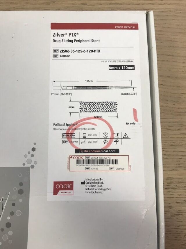 COOK G38482 Zilver PTX Drug-Eluting Peripheral Stent 6mm x 120mm (X ...