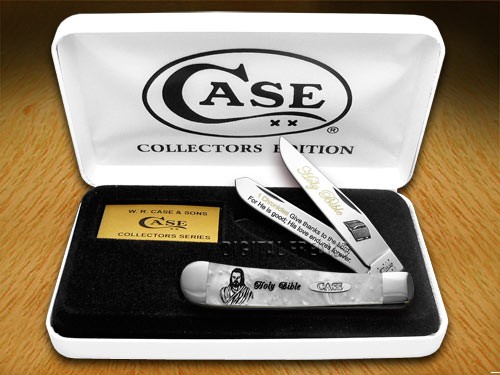 Case xx Trapper Knife Holy Bible 1 Chronicles 16:34 White Pearl 1/500 ...