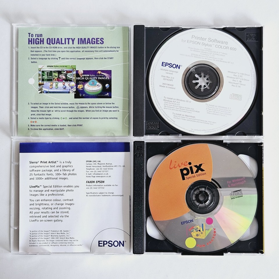 Epson Fun Factory Stylus Color 600 Software & Print Artist LivePix ...