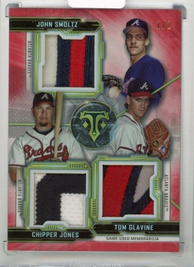 Tom Glavine/Chipper Jones/John Smoltz 2020 TOPPS Triple Threads Relic ...