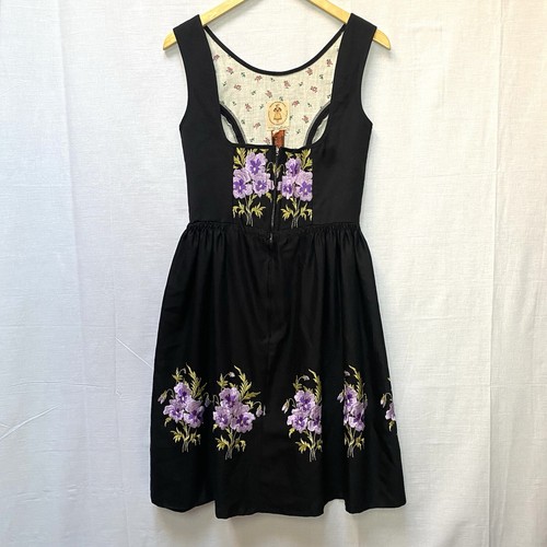 Dirndl Vintage German 42 EU/ 10 US Black Embroidered Purple Flower | eBay
