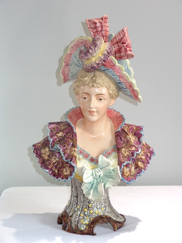 Turn Teplitz Bros Urbach Majolica Large Bust Figure Victorian Woman ...