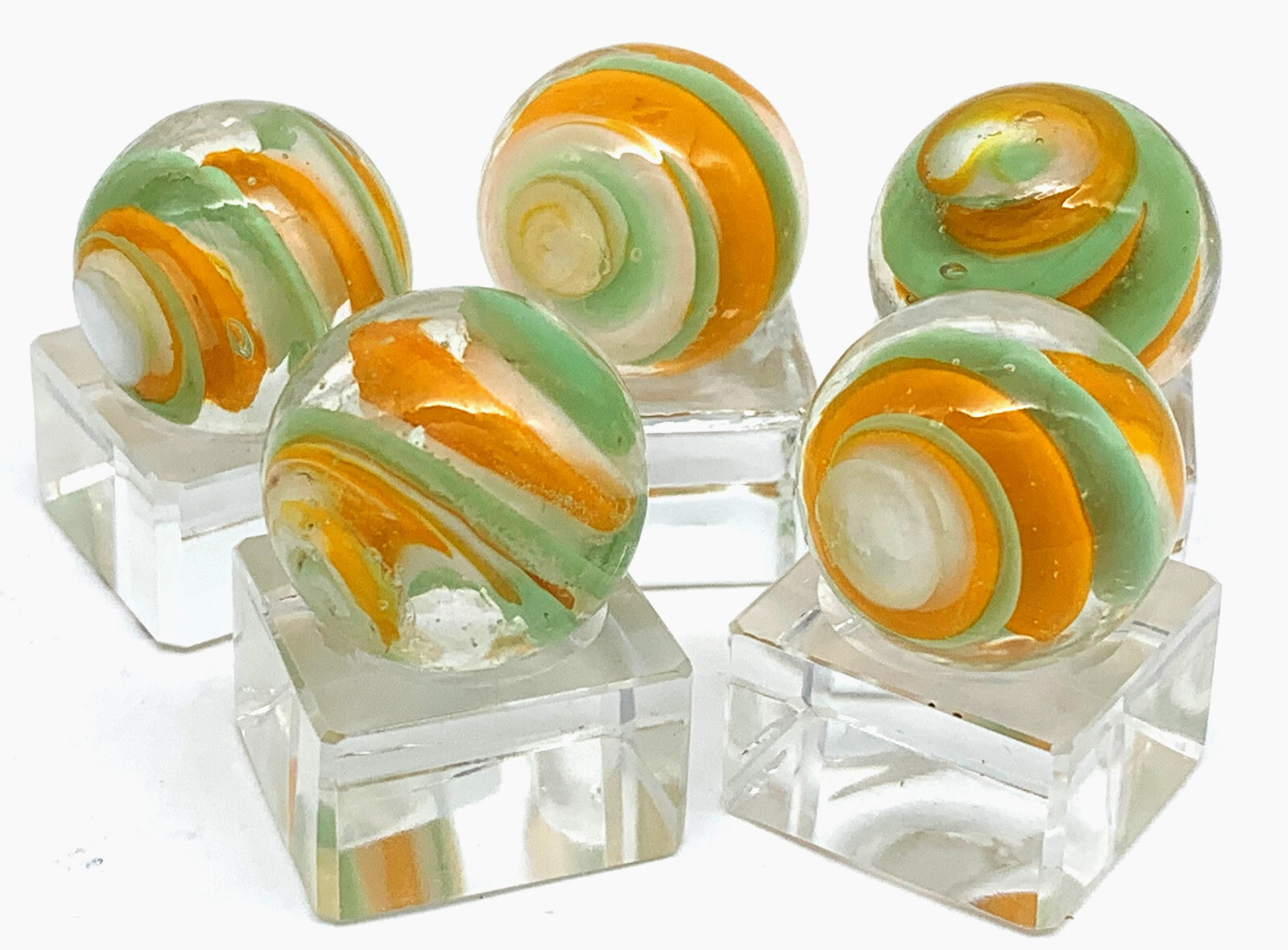 20mm Melon Shooter Glass Marbles Pk 5 (3/4") Clear w White Orange Green ...