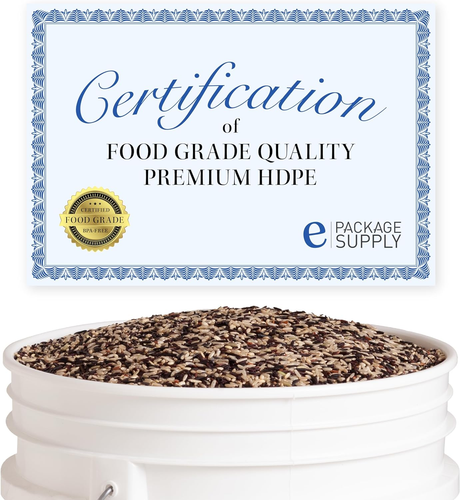 , 5 Gallon White Bucket & Lid - Durable 90 Mil All Purpose Pail - Food ...