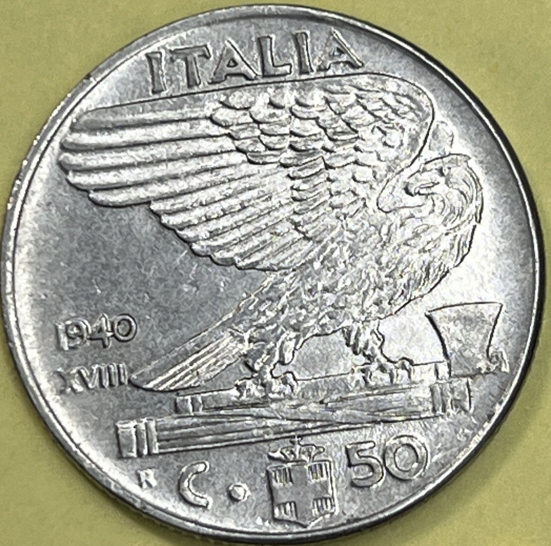 50 Cent Km# 76b Magnetic Fascist Eagle Tema 1940 XVIII Kingdom Italy ...