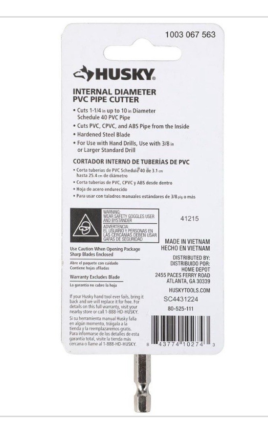 HUSKY Inside PVC Pipe Cutter for 1-1/4 in. & Larger Pipes, 80-525-111 ...