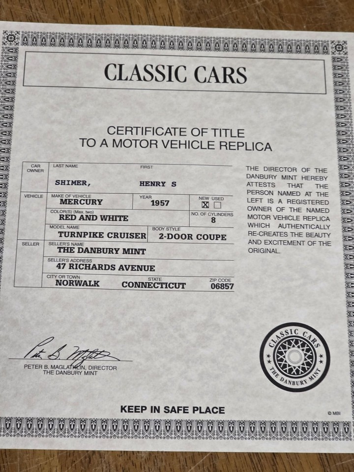 VINTAGE DIECAST 1/24 CAR 1957 MERCURY TURNPIKE CRUISER w Box & Papers ...