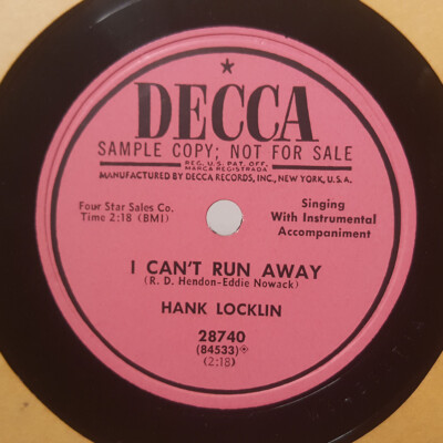HANK LOCKLIN I Can't Run Away/The Red Rose DECCA PROMO 28740 EE+ 78RPM ...
