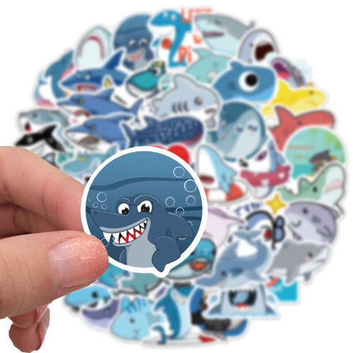 50Pcs Cute Shark Graffiti Sticker Guitar Suitcase Skateboard ...