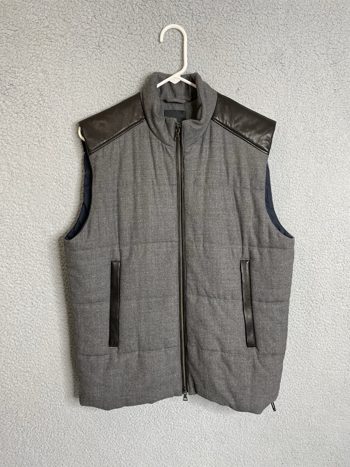 Vince Puffy Black Lamb Leather Shoulder Trim Gray Woo… - Gem