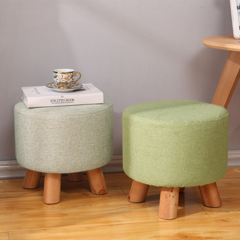Round Wooden Footstool Footrest Pouffe Foot Stool Padded Ottoman Seat ...