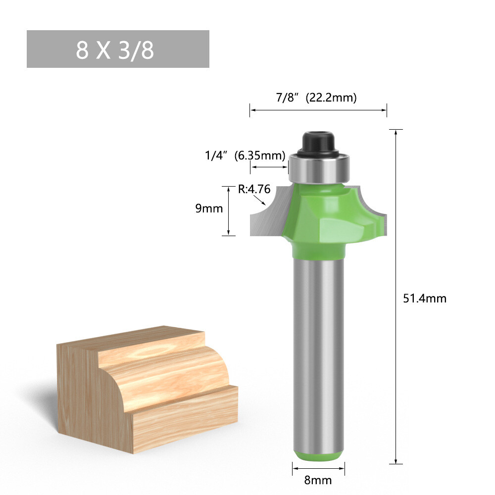 8mm Shank Round Over Bead Edge Profile Router Bit, 2.25-12.7mm Radius ...