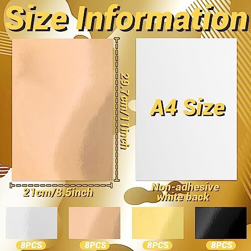 32 Pack Metallic Paper Sheets A4 Thick Cardstock Foil 250 GSM Metallic ...