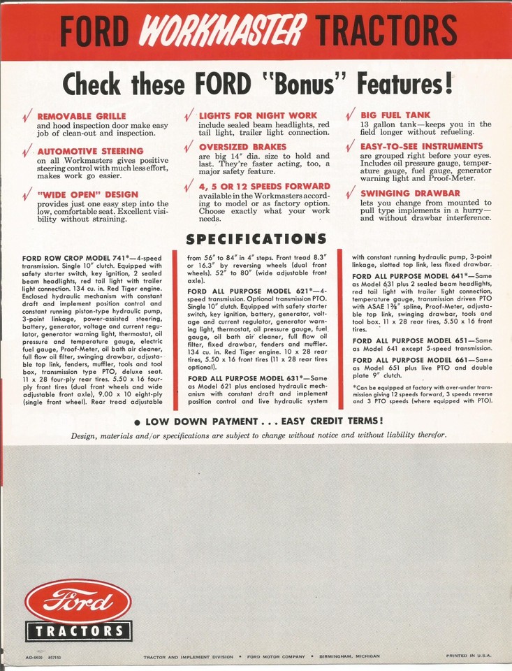 Original Ford 621 631 641 651 661 741 Workmaster Tractors Sales ...