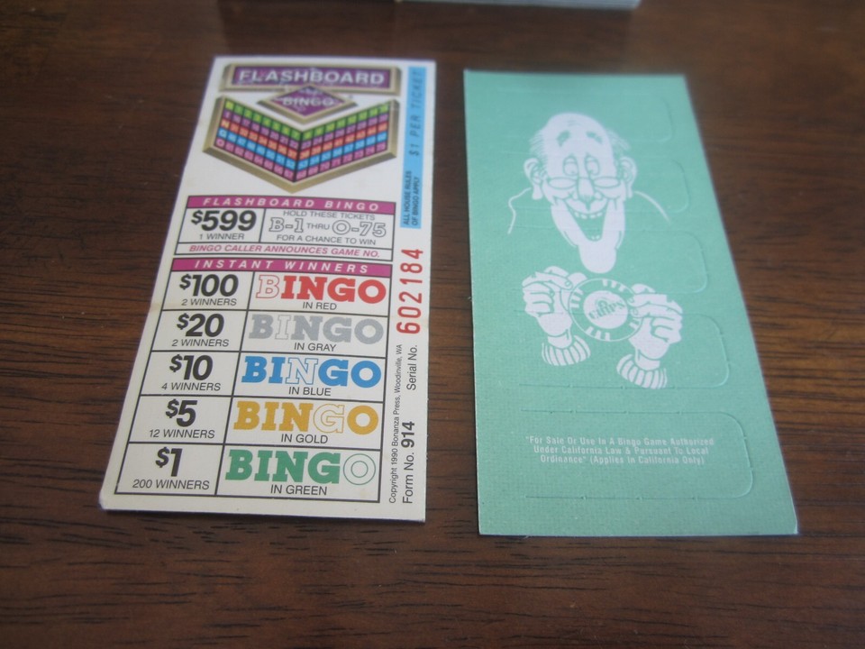 100 Old Vintage 1990 - FLASHBOARD BINGO - PULL TAB - TICKETS - Full Set ...