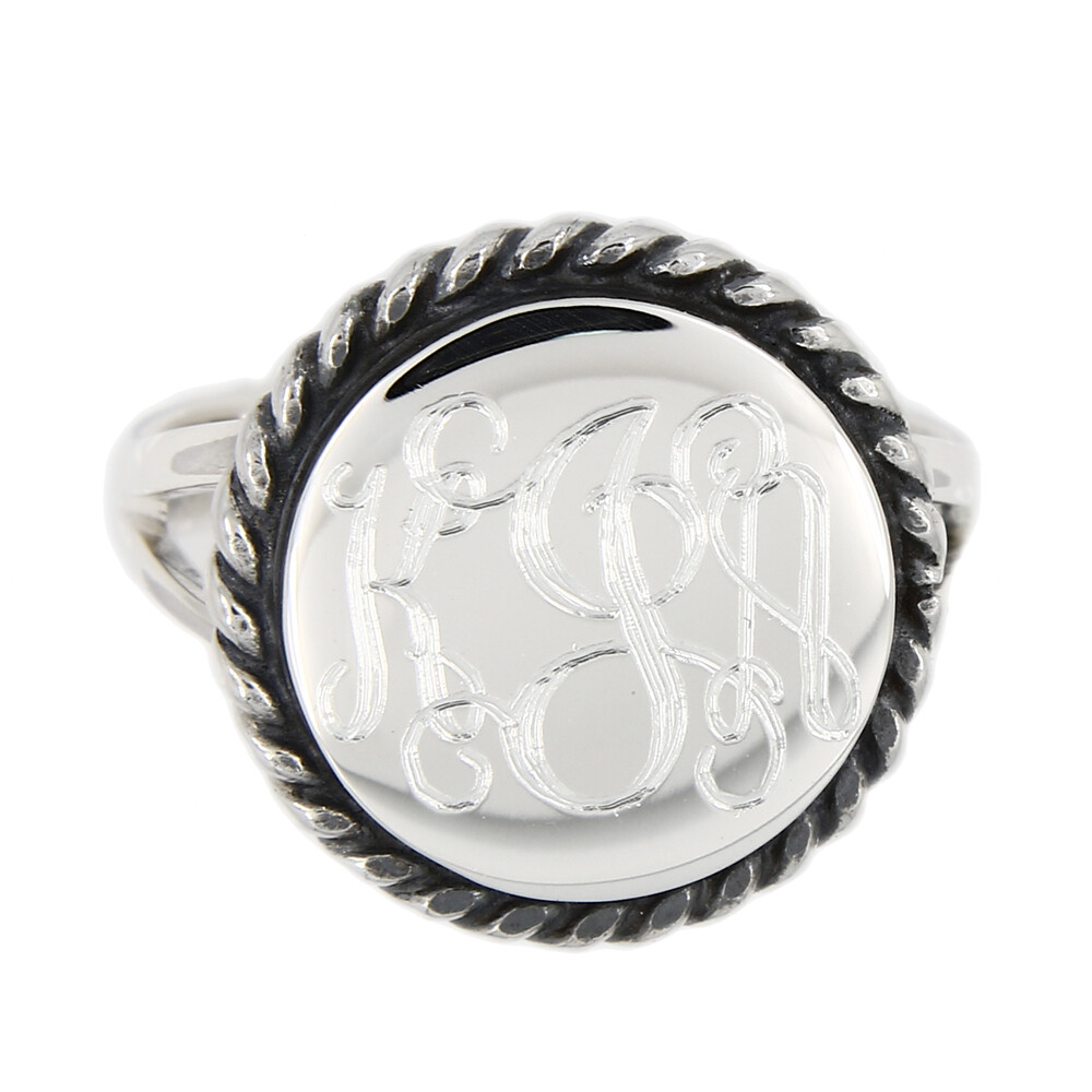 Sterling Silver Monogram Engravable Circle Round with Rope Edge Signet ...
