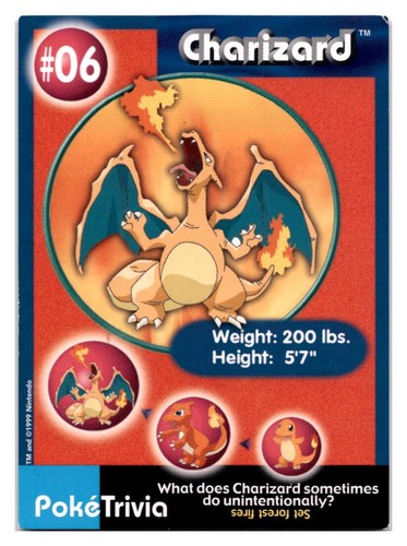 1999 Pokemon PokeTrivia #06 Charizard Card Mewtwo Strikes Back Movie ...