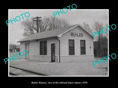 OLD POSTCARD SIZE PHOTO OF BUHLER KANSAS THE RAILROAD DEPOT STATION ...