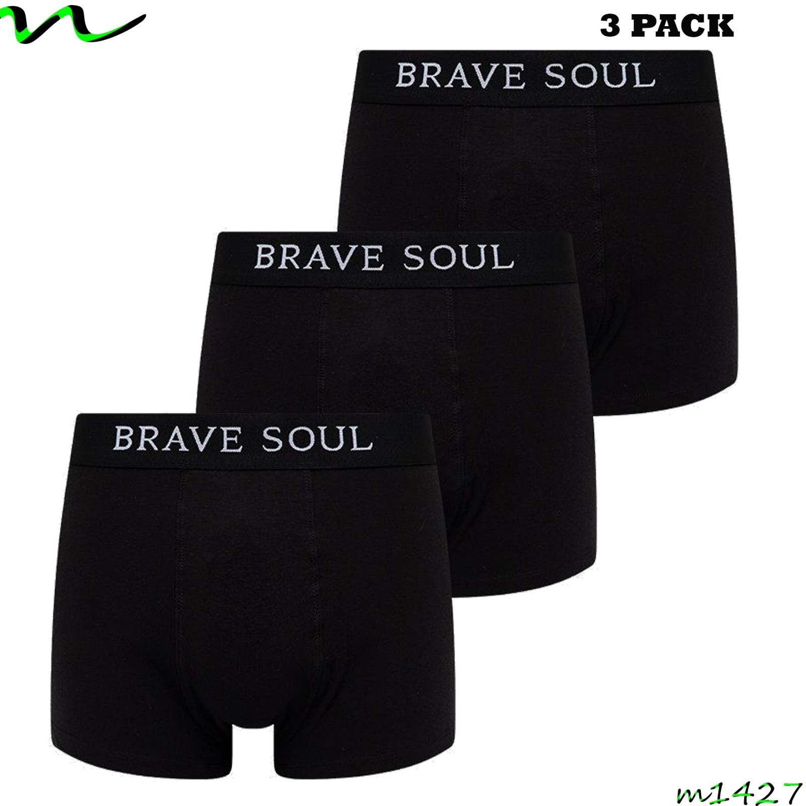 Bravesoul Mens Multipack of 3 Boxer Shorts Trunks Cotton Stretch Black ...