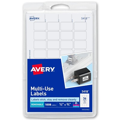 Avery 5418, Multi-Use Labels, Self-Adhesive, Removable, 1/2 x 3/4 ...