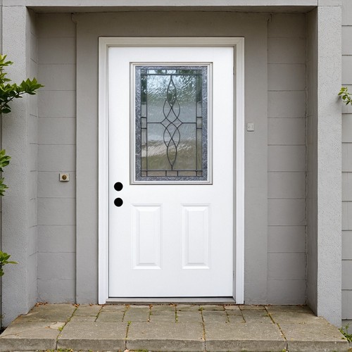 36x80 Fiberglass Entry Door, Decorative Glass, RH Inswing, 4-9/16 Vinyl ...