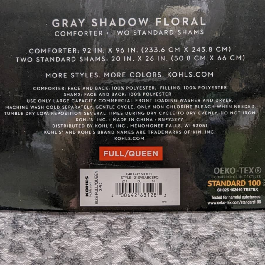 Simply Vera Vera Wang Gray Floral Impressions 3 Piece Comforter Set ...