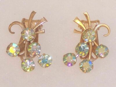 Vintage AB Rhinestone Clip Earrings | eBay