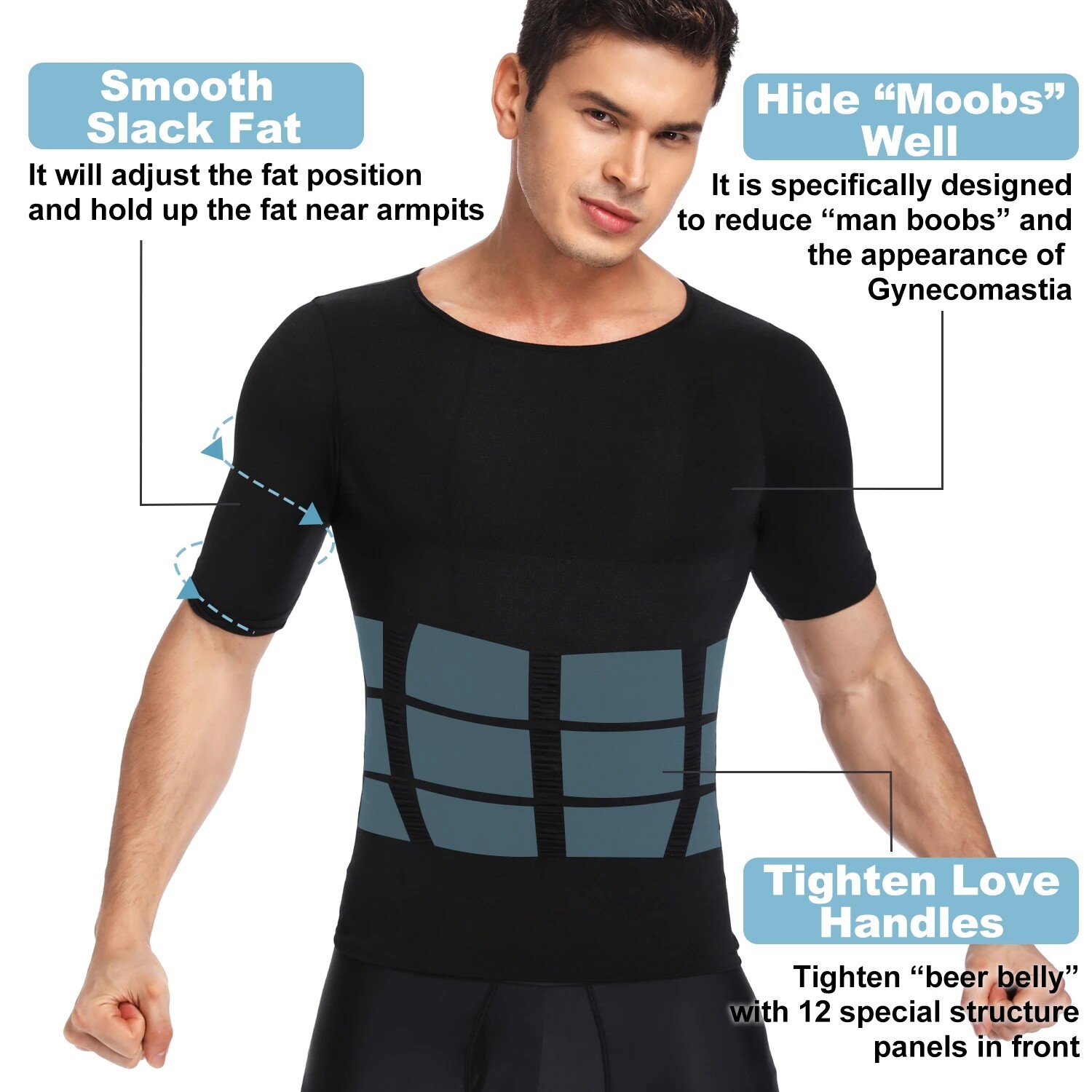 Men Compression Slim Body Shaper Gynecomastia T-shirt Posture Corrector ...