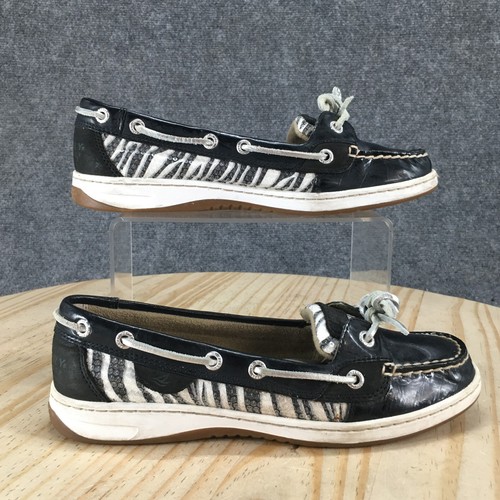 Sperry Top Sider Shoes Womens 7.5 M Angelfish Boat Black Leather Sequin ...