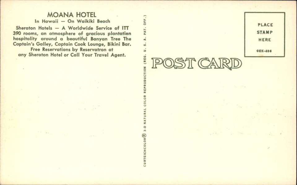 Hawaii Honolulu Waikiki Moana Hotel ITT Sheraton beach view ~ postcard ...