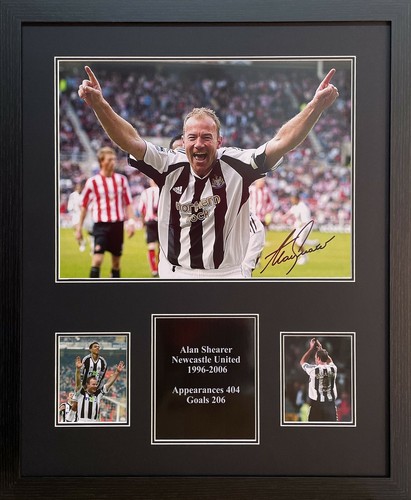 FRAMED ALAN SHEARER SIGNED NEWCASTLE UNITED 16"x12" FOOTBALL PHOTO COA ...