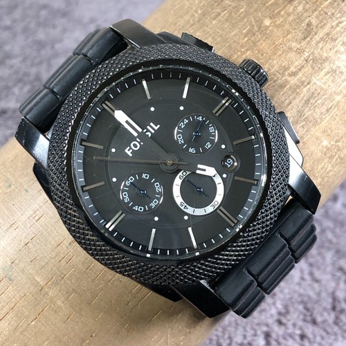 Fossil Men FS4487 Chronograph Date Rubber Stainless Steel Round Quartz ...