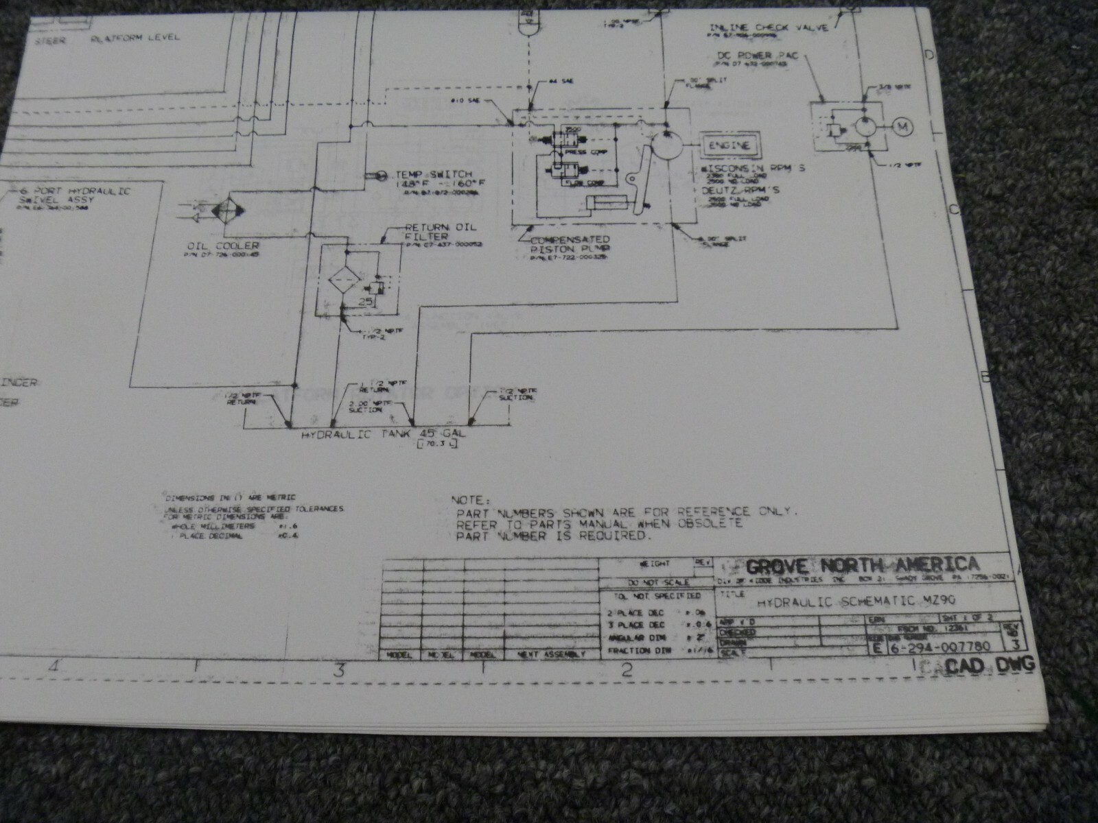 Grove MZ90 Manlift Boom Lift Hydraulic Schematic Diagram Foldout Manual ...