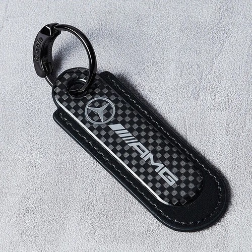Real Carbon Fiber+Black Leather Keychain Key Fob Key Ring for AMG | eBay