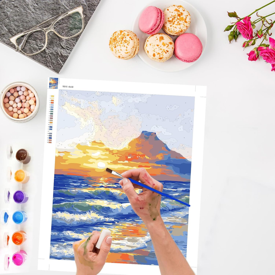 Paint by Numbers for Adults,Sunset Sea Waves Painting by Numbers Art ...