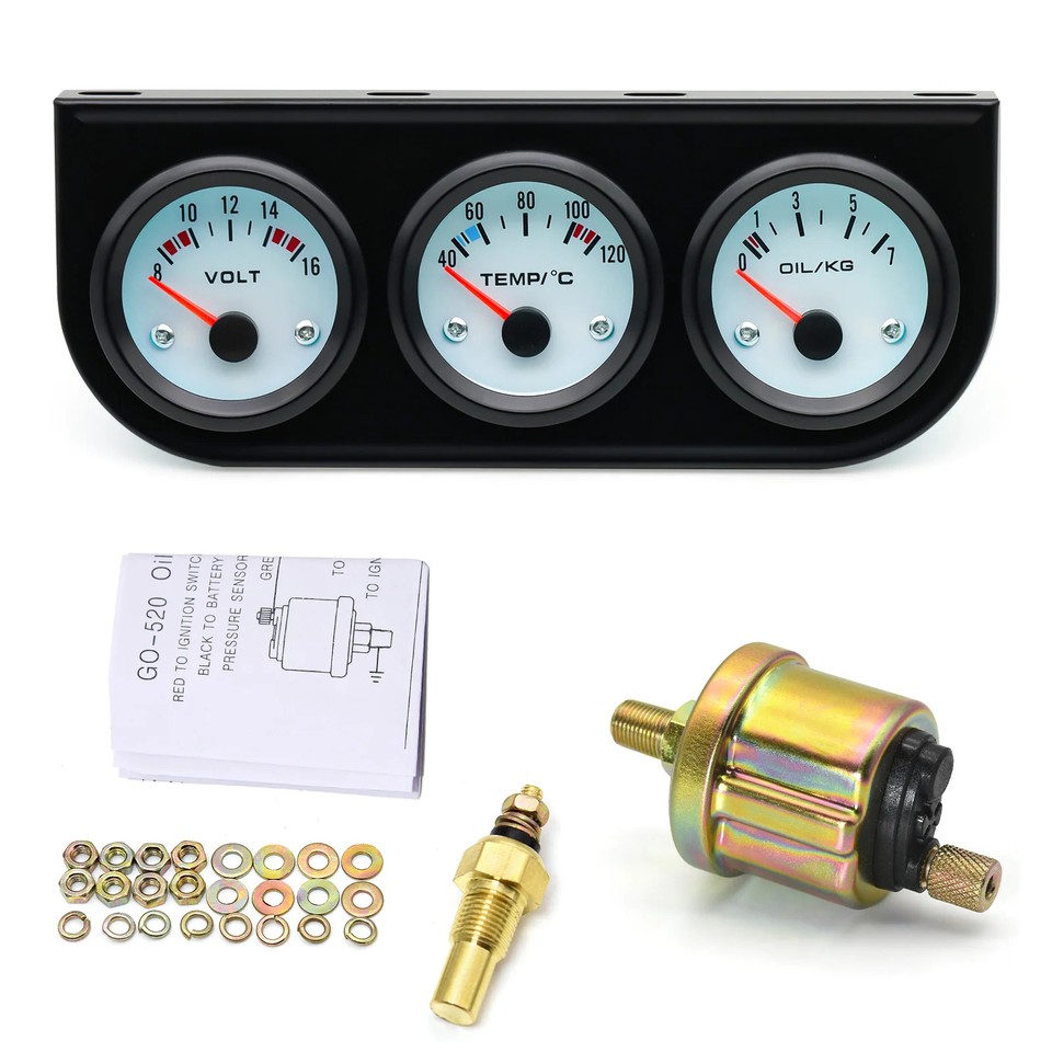 52mm 3-In-1 Meter Gauge Set Oil Pressure Volt Gauge With Temp ...
