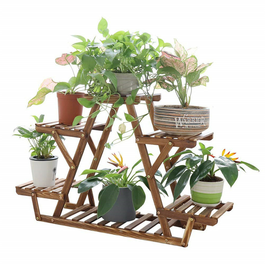 Triangle DIY 6 Tiered Corner Wood Plant Stand Planter Flower Rack ...
