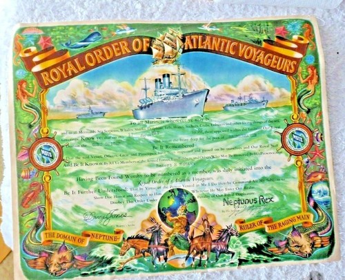VINTAGE CERTIFICATE ROYAL ORDER NEPTUNES REX ATLANTIC VOYAGEURS USNS ...