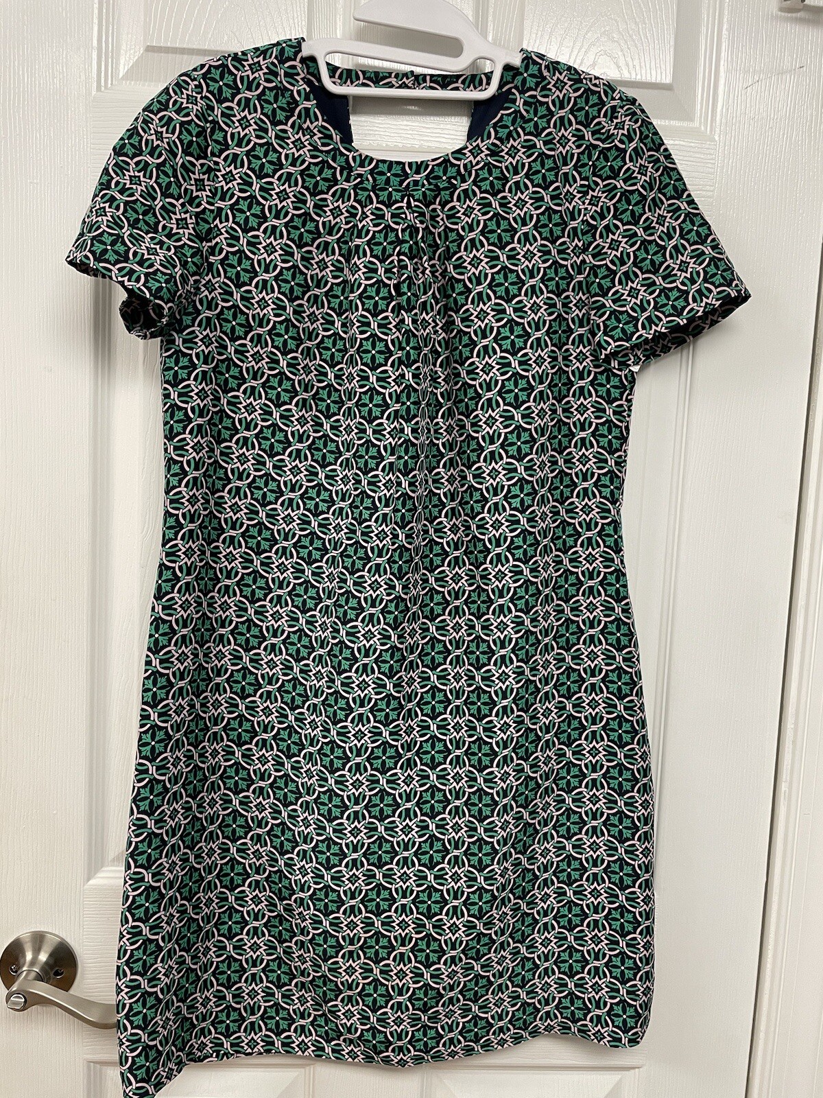 J Crew Women's 100% SILK Swoop Dress Latticework Medallion Short Sleeve ...