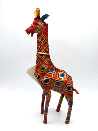 Tin Red Giraffe Figure Geometric Pattern Zimbabwe Folk Art MBARE LTD ...