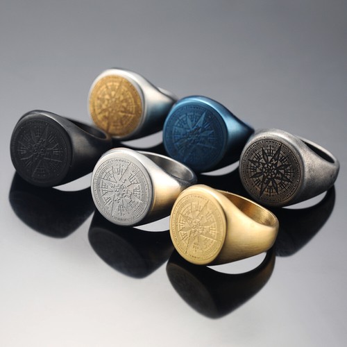 Vintage Eight Pointed Star Compass Nautical Ring Stainless Steel Solid ...