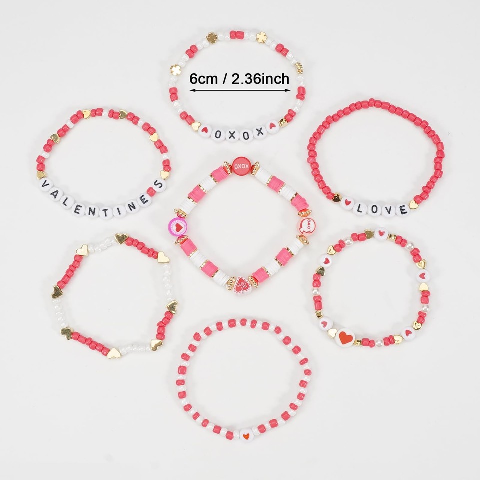 Valentine’s Day Bracelets Sweet Charms Beaded Stretch Bracelet for ...